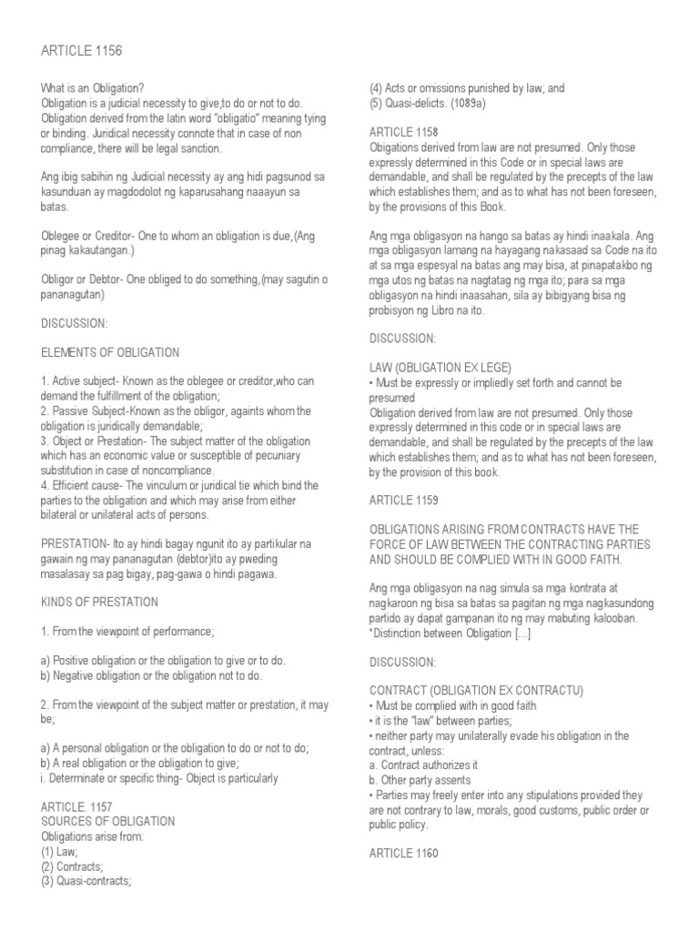 Article 1156 | PDF | Damages | Legal Liability