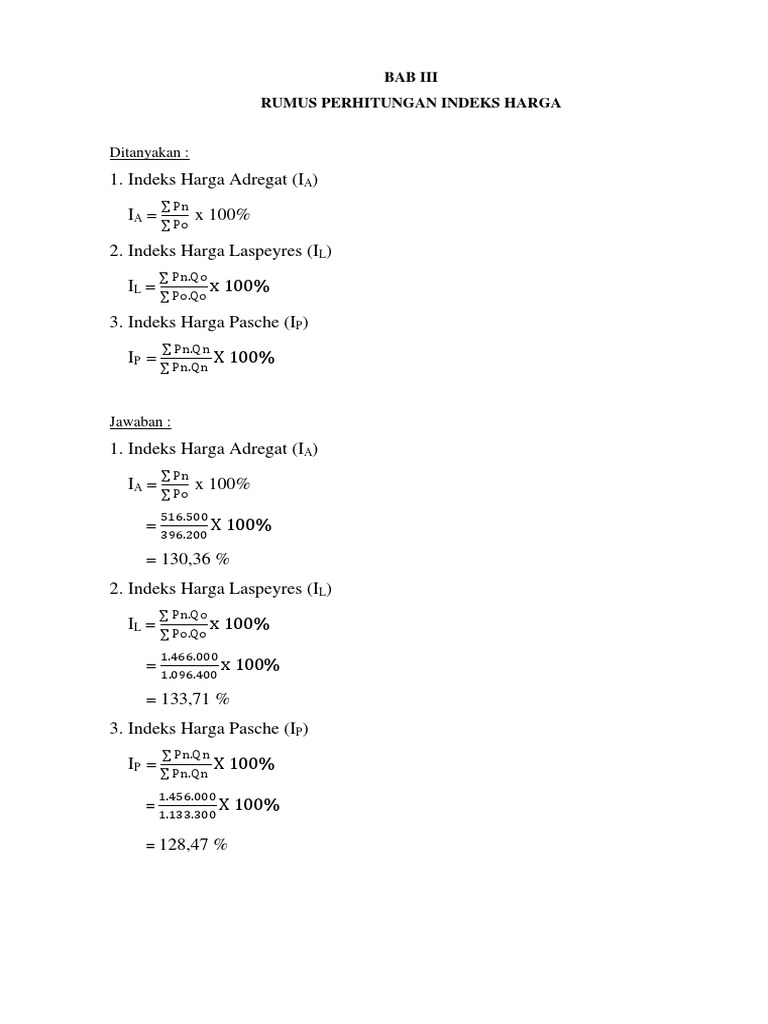 Rumus Perhitungan Indeks Harga | PDF