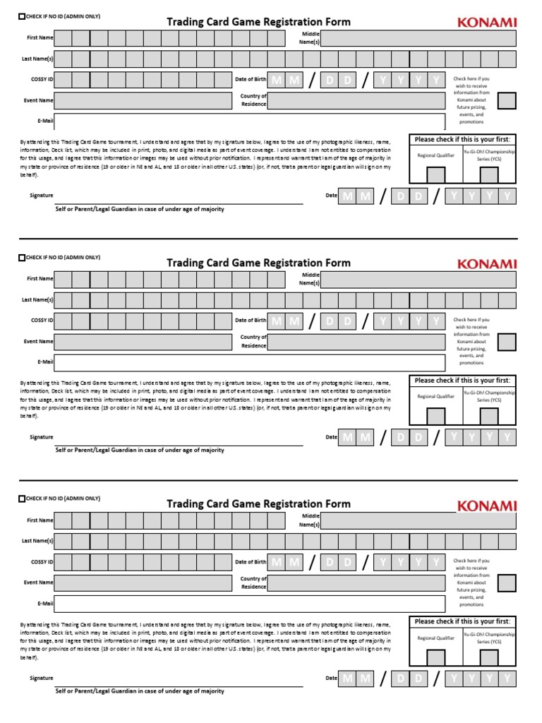 Trading Card Game Registration Form: MM DD Yyyy | PDF | Card Games ...