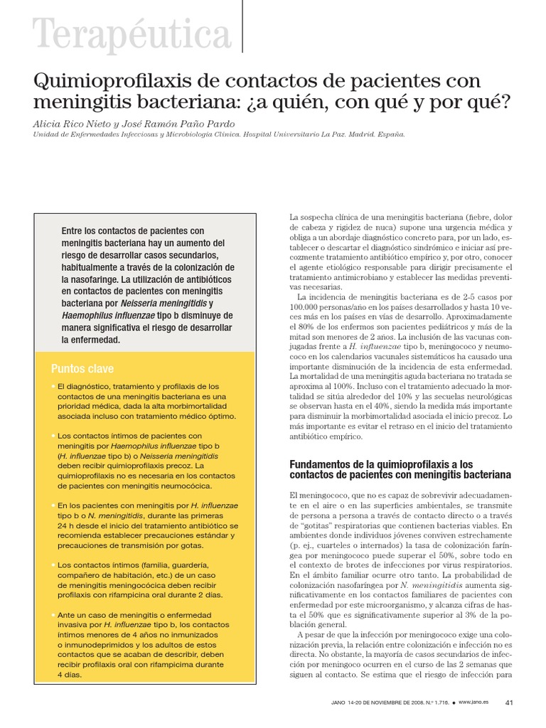 Profilaxis de Meningitis Bacteriana | PDF | Meningitis | Patologia clinica