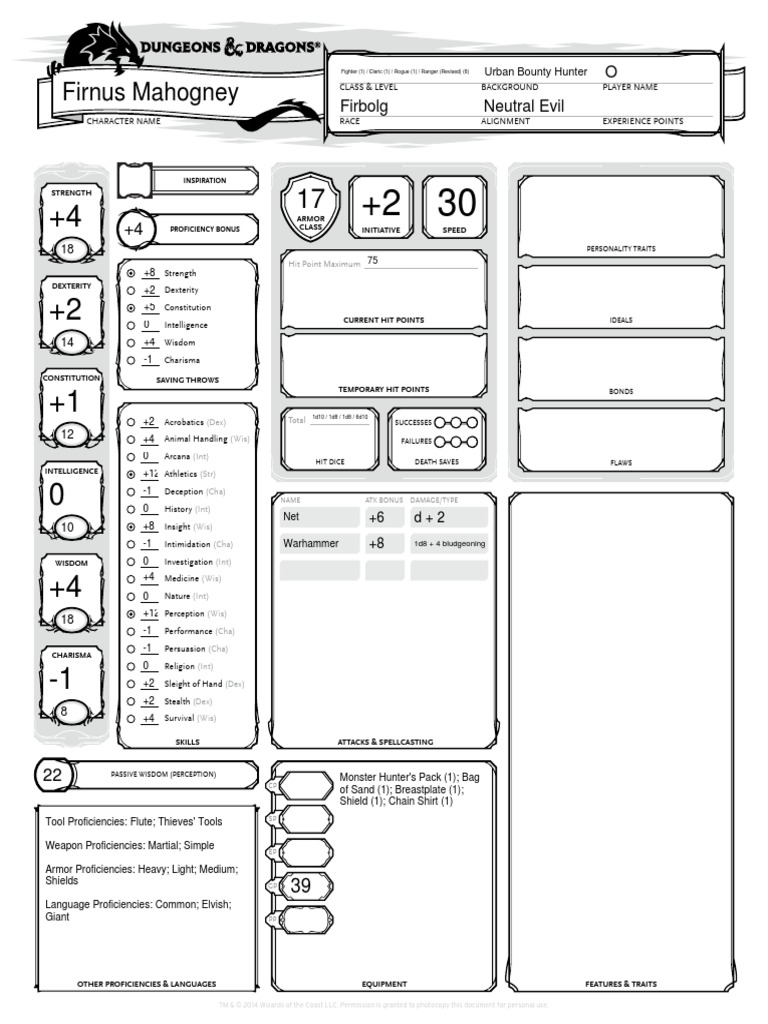 Firnus Fighter1-Cleric1-Rogue1-RangerRevised6 Beastmaster PDF | PDF | Gary Gygax Games ...