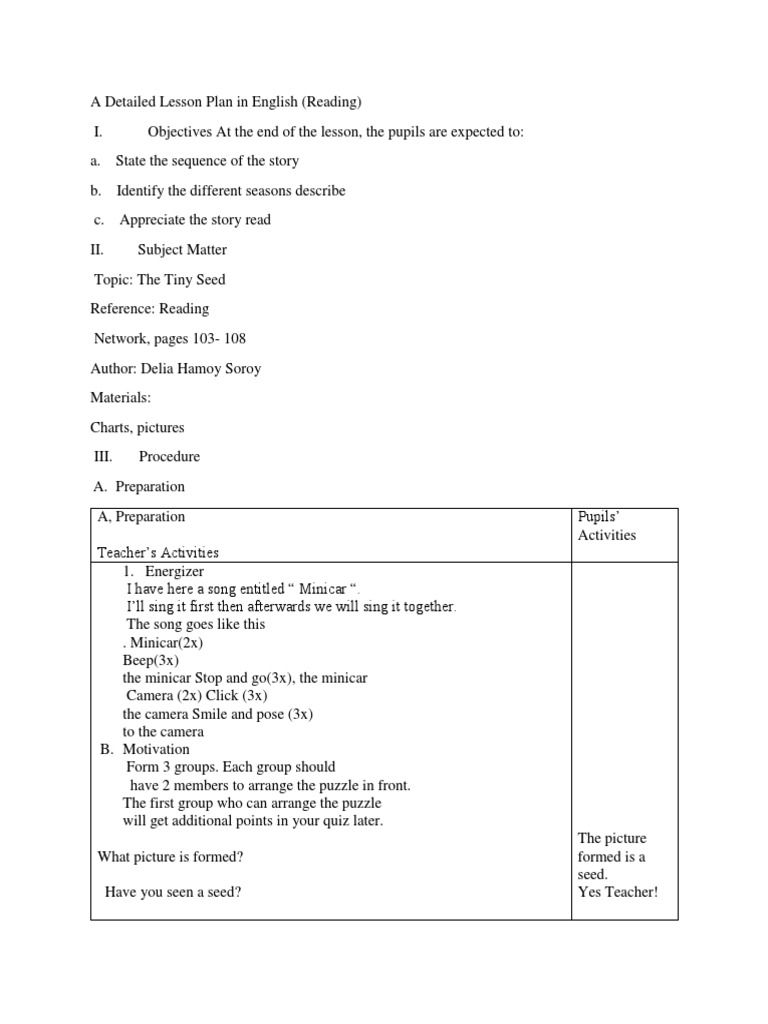 A Detailed Lesson Plan in English | PDF | Wound | Flowers