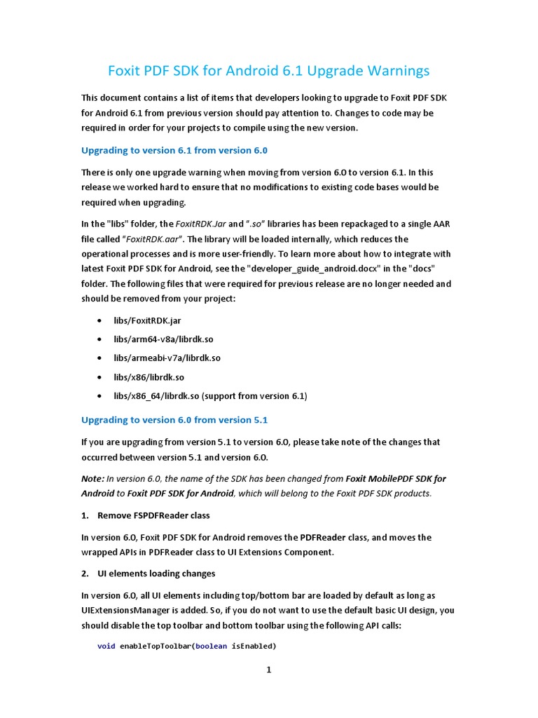 Foxit PDF SDK Upgrade Warnings - Android | PDF | Integer (Computer Science) | Android (Operating ...