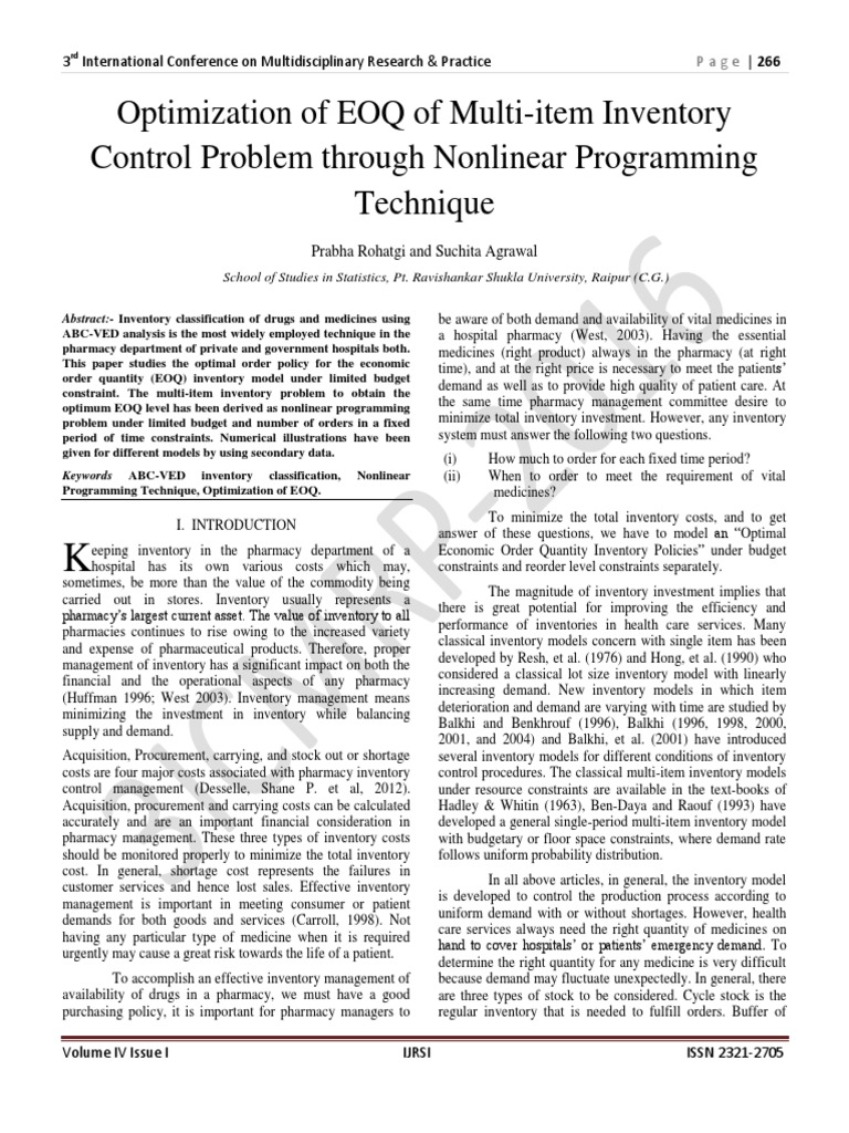 Optimization of EOQ of Multi-Item Inventory PDF | Download Free PDF | Inventory | Mathematical ...