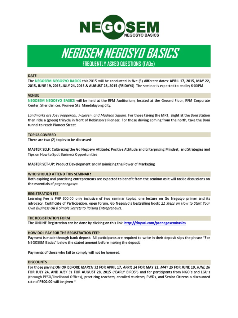Negosem Negosyo Basics: Frequently Asked Questions (Faqs) | PDF ...