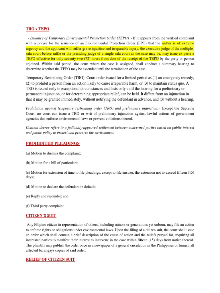 Envi Law Reviewer | PDF | Injunction | Lawsuit