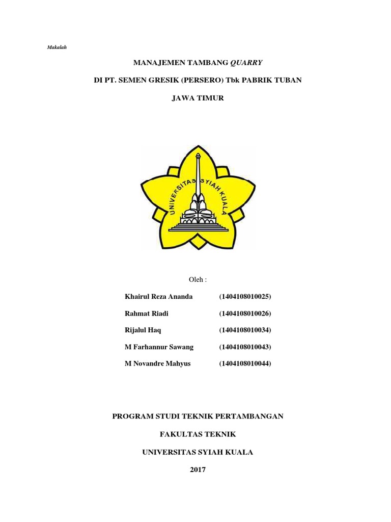 Manajemen Tambang (Quarry) | PDF