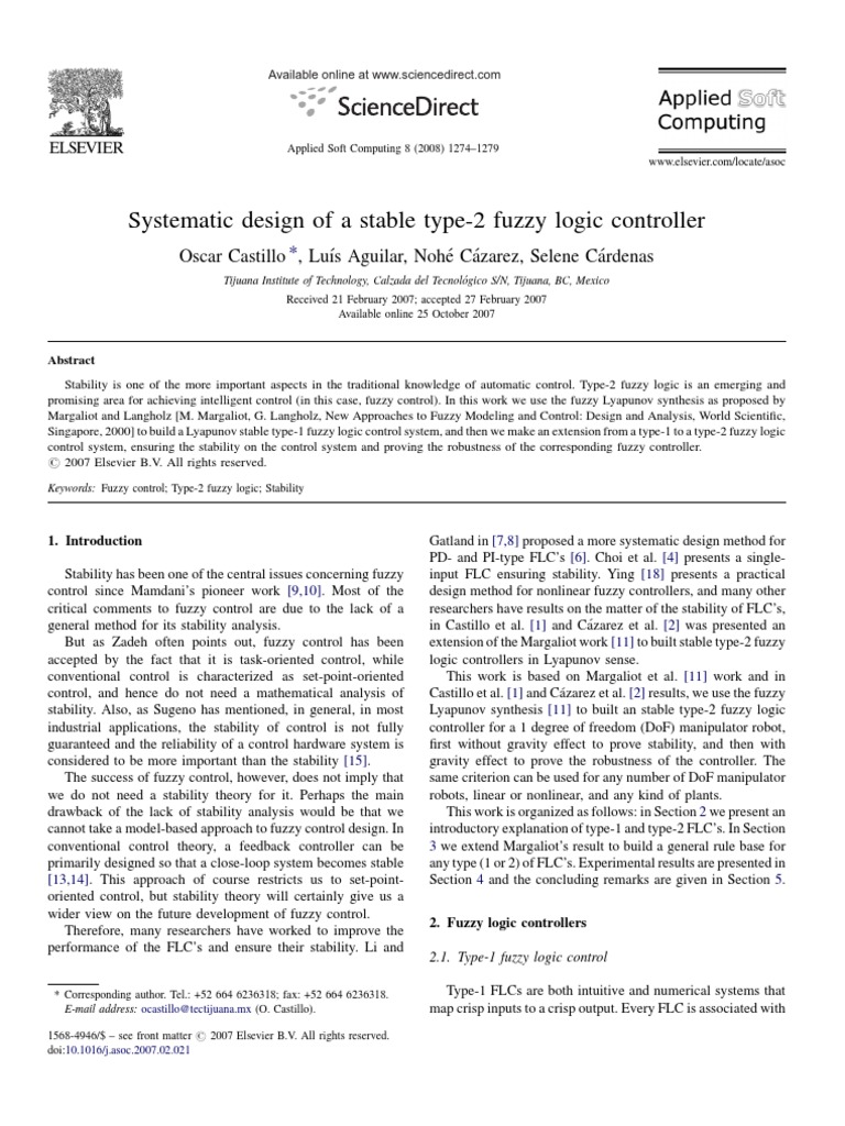 Systematic Design of A Stable Type-2 Fuzzy Logic Controller | Download ...