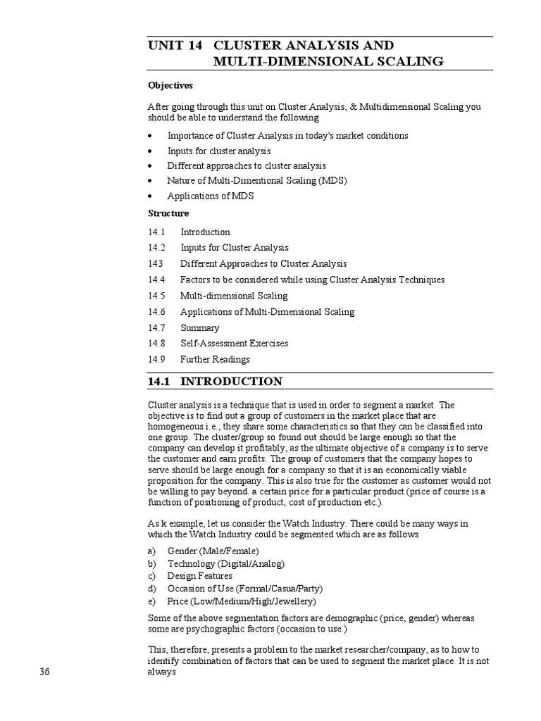 Cluster Analysis and Multidimensional Scaling Ignou PDF | PDF | Market ...
