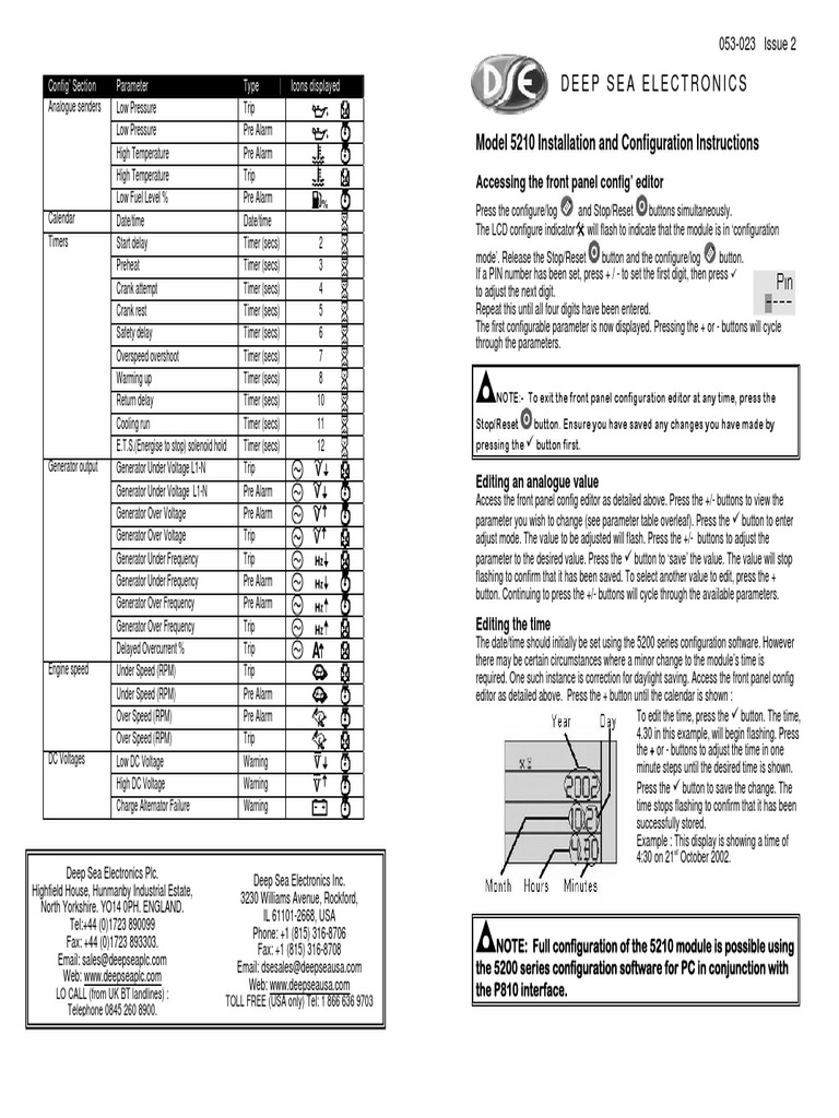 DSE 5210 Configuration and Wiring Guide | PDF | Timer | Electric Generator