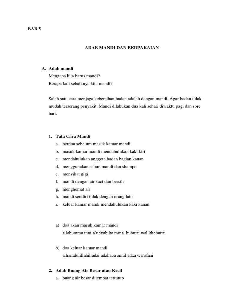 Aqidah Akhlak (Bab 5 Adab Mandi Dan Berpakaian) | PDF | Kesehatan Holistik