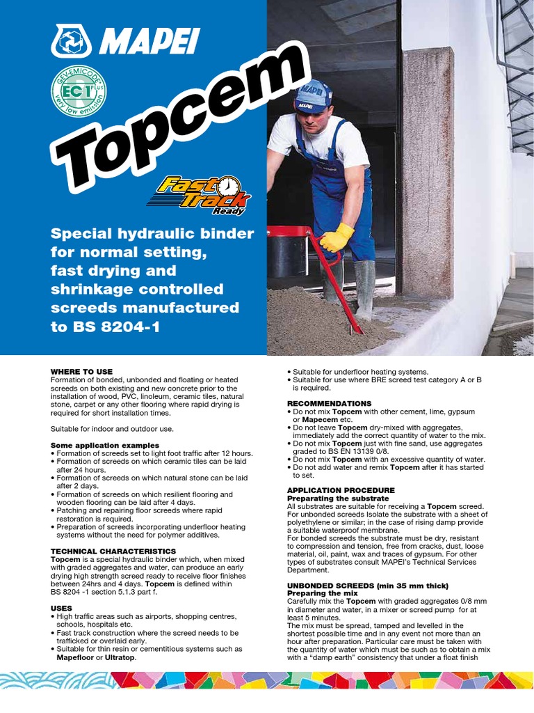 Mapei Topcem - Fast Drying, Shrinkage Controlled Screed | PDF ...