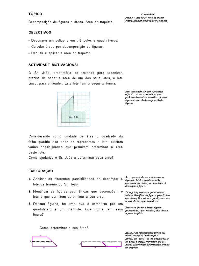 Determinando a área de um trapézio através da decomposição de figuras ...