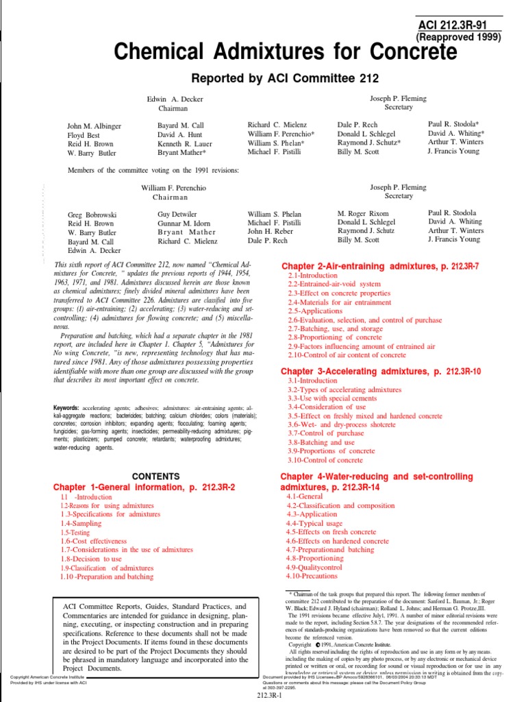 ACI 212.3R-91 Chemical Admixtures For Concrete | PDF | Solubility ...