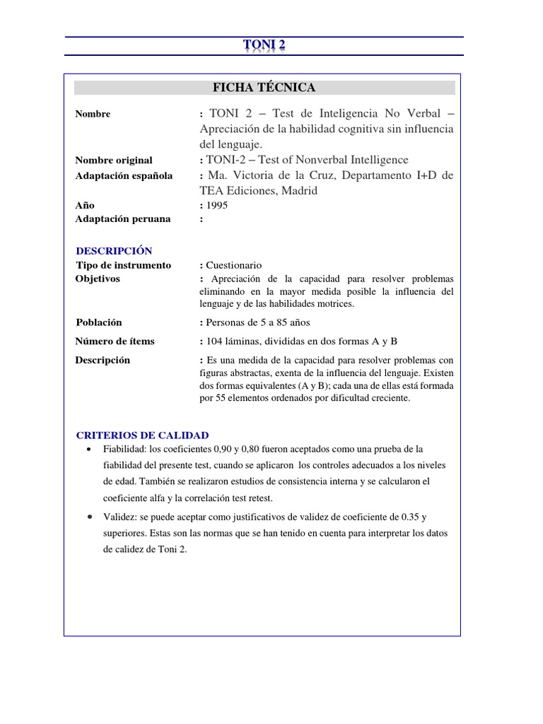 Toni 2 | PDF | Validez (Estadísticas) | Cognición