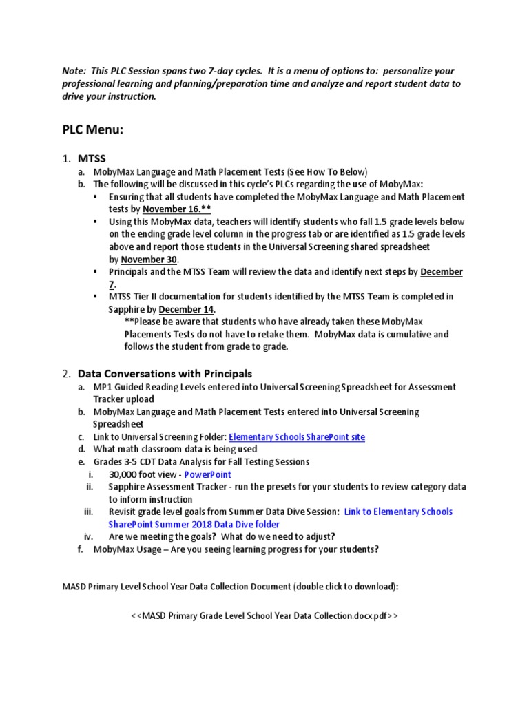 PLC Agenda | PDF | Educational Stages | Spreadsheet
