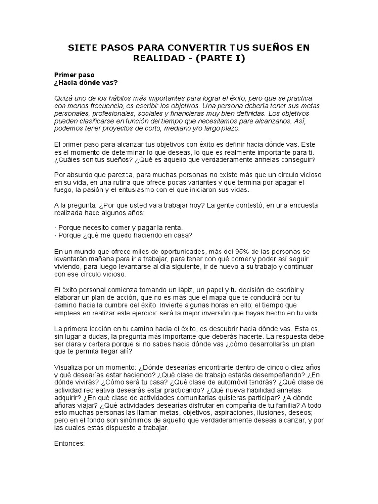 Siete Pasos para Convertir Tus Sueños en Realidad | PDF
