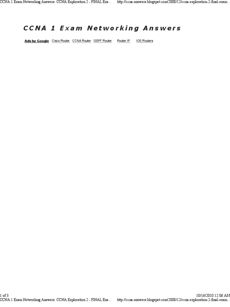 CCNA 1 Exam Networking Answers: Ads by Google | PDF | Cisco ...