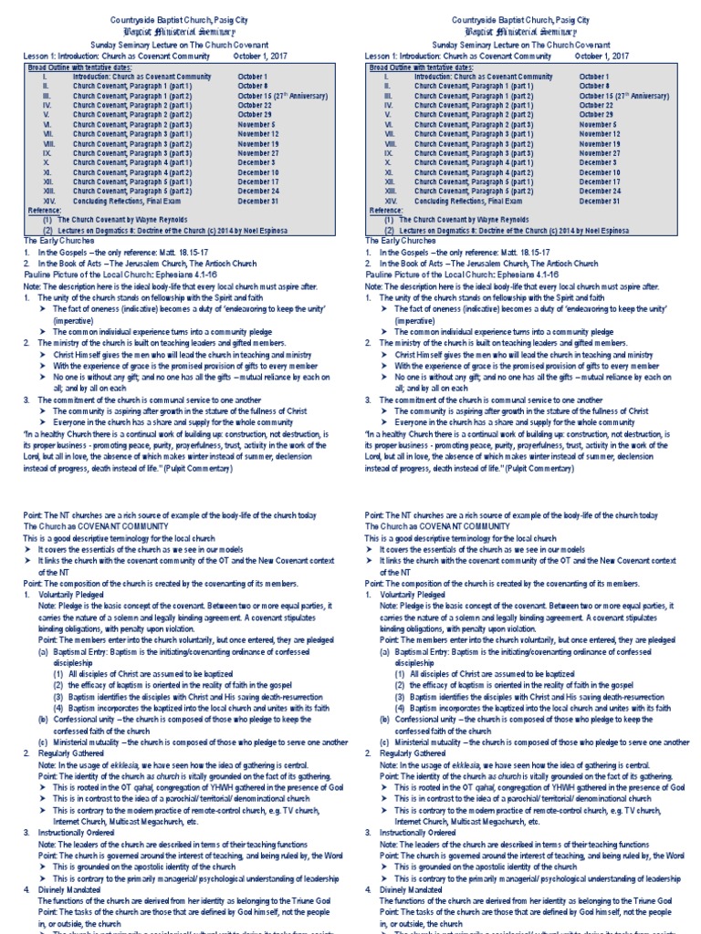 The Church Covenant (Lesson 1) | PDF | Christian Church | Baptism