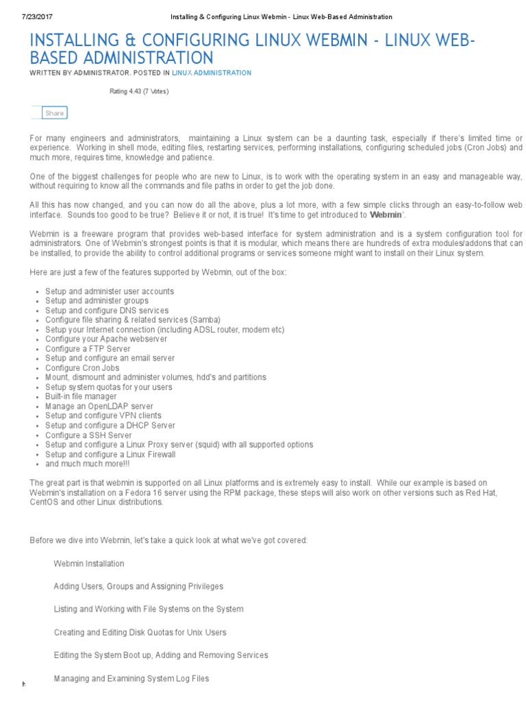 Configuring Linux Systems Easily with Webmin: A Guide to Installing and Using the Web-Based ...