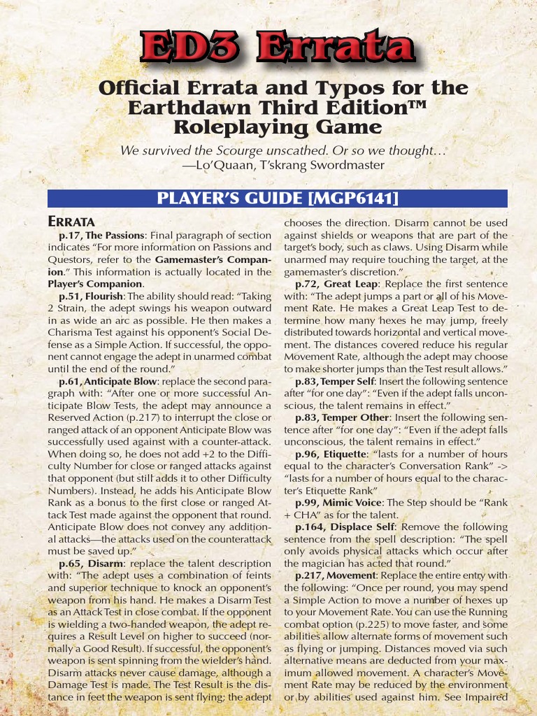 3rd Edition Compiled Errata - March 2012 PDF | PDF | Leisure