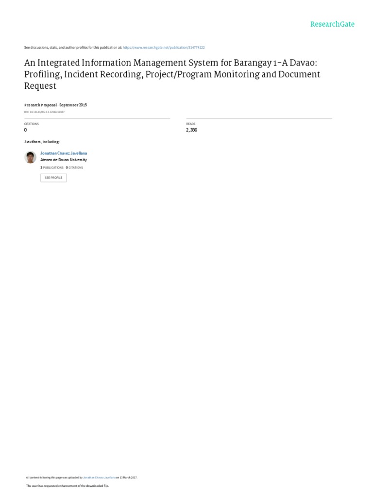 An Integrated Information Management System For Barangay 1 A Davao ...