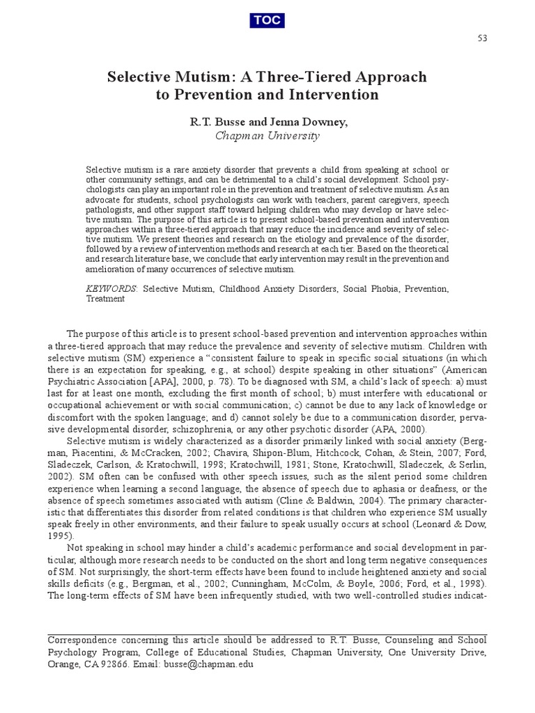 Three Tiered Interventions For Selective Mutism | PDF | Anxiety ...