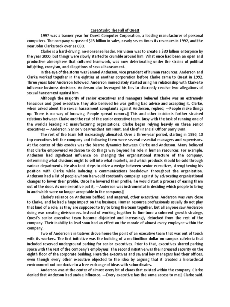 Case Study The Fall of Quest | PDF | Leadership | Business