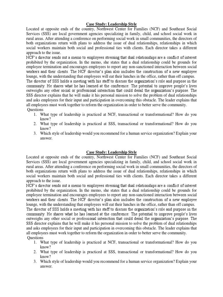 Leadership Styles in Social Work Case Study | PDF | General Electric ...