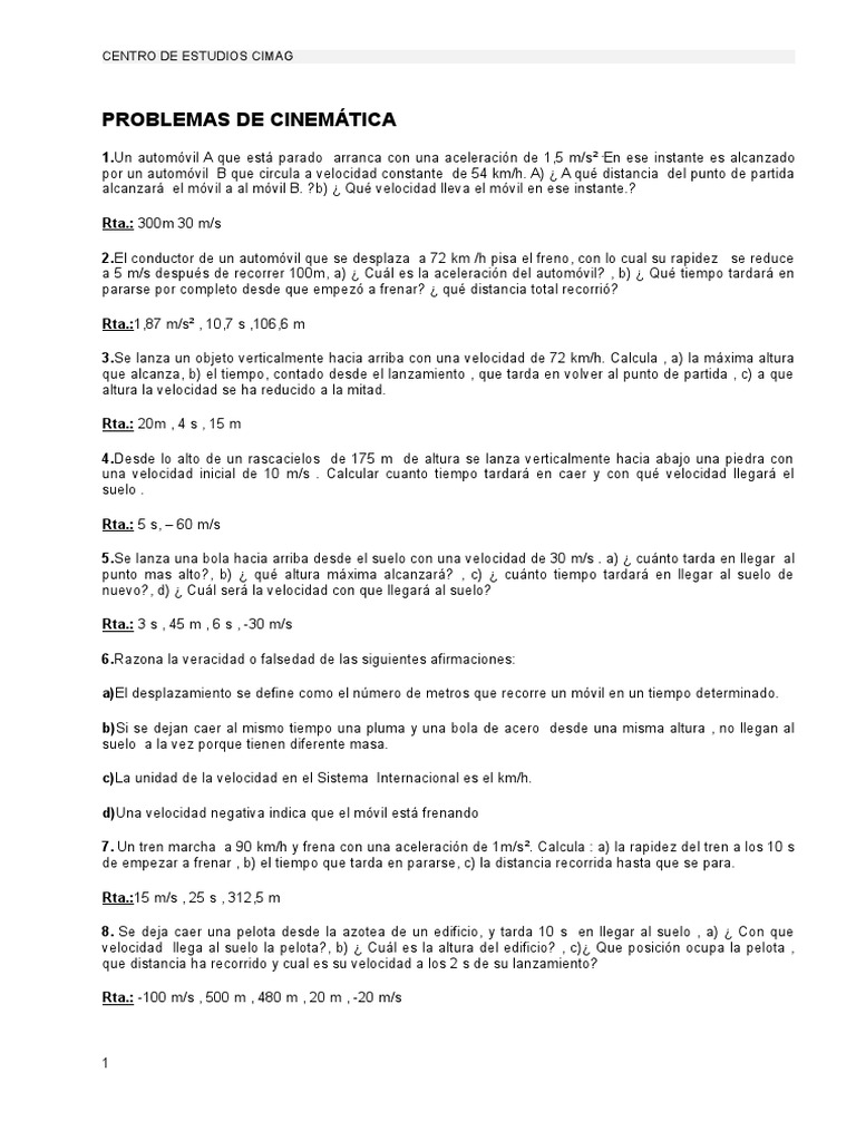 Problemas de Cinemática | PDF | Proyectiles | Velocidad
