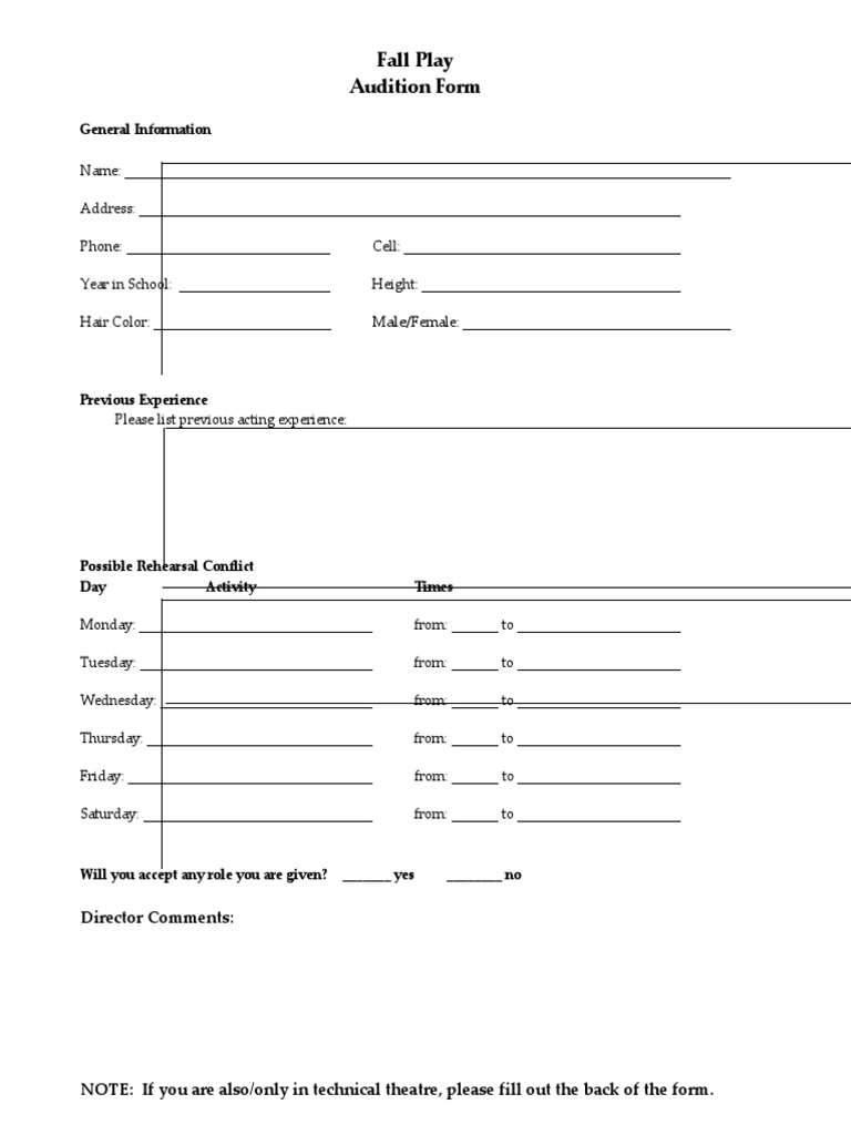 Fall Play Aud Form | PDF
