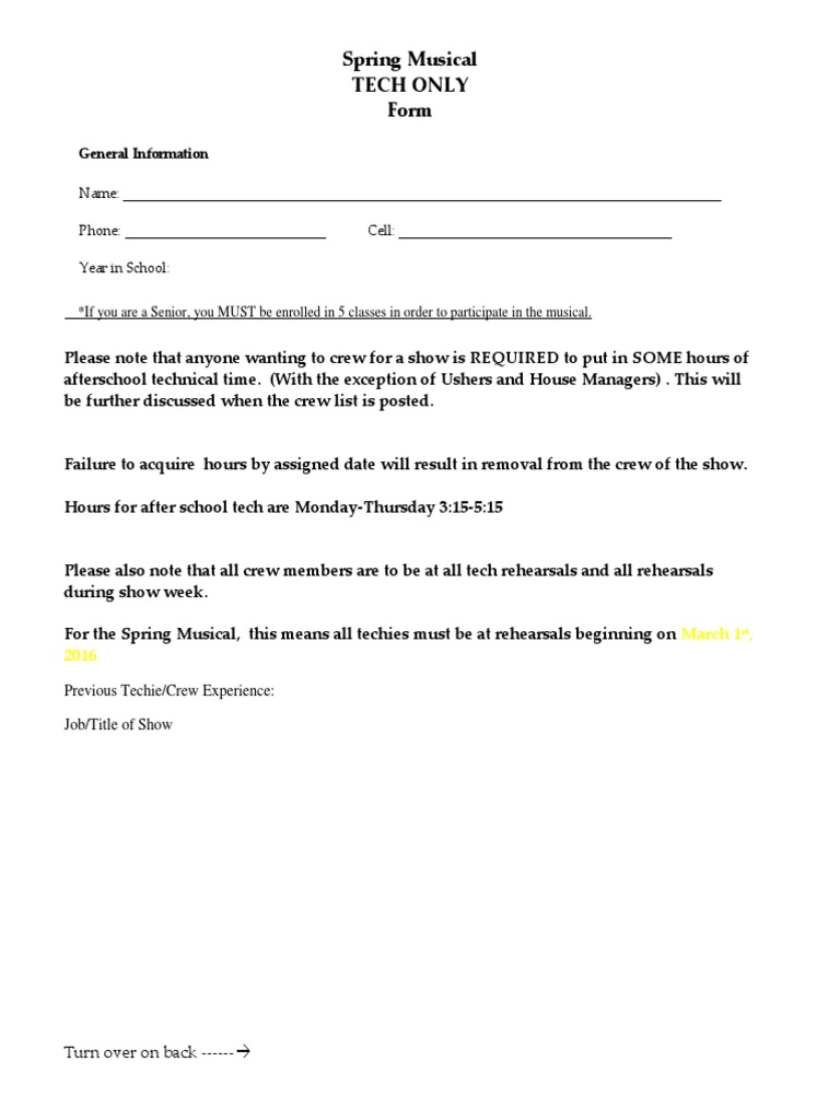 Spring Musical Crew Commitment Form | PDF | Career & Growth | Self ...