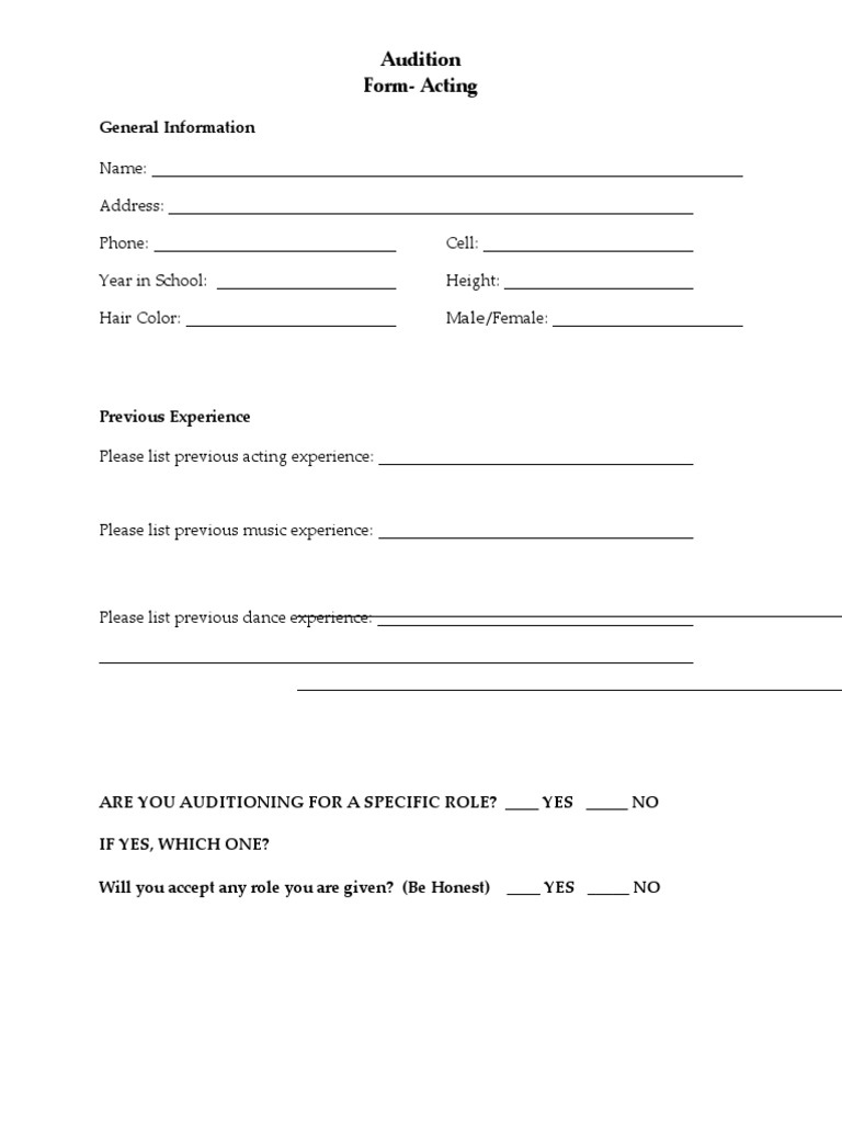 Spring Musical Audition Form Acting | PDF