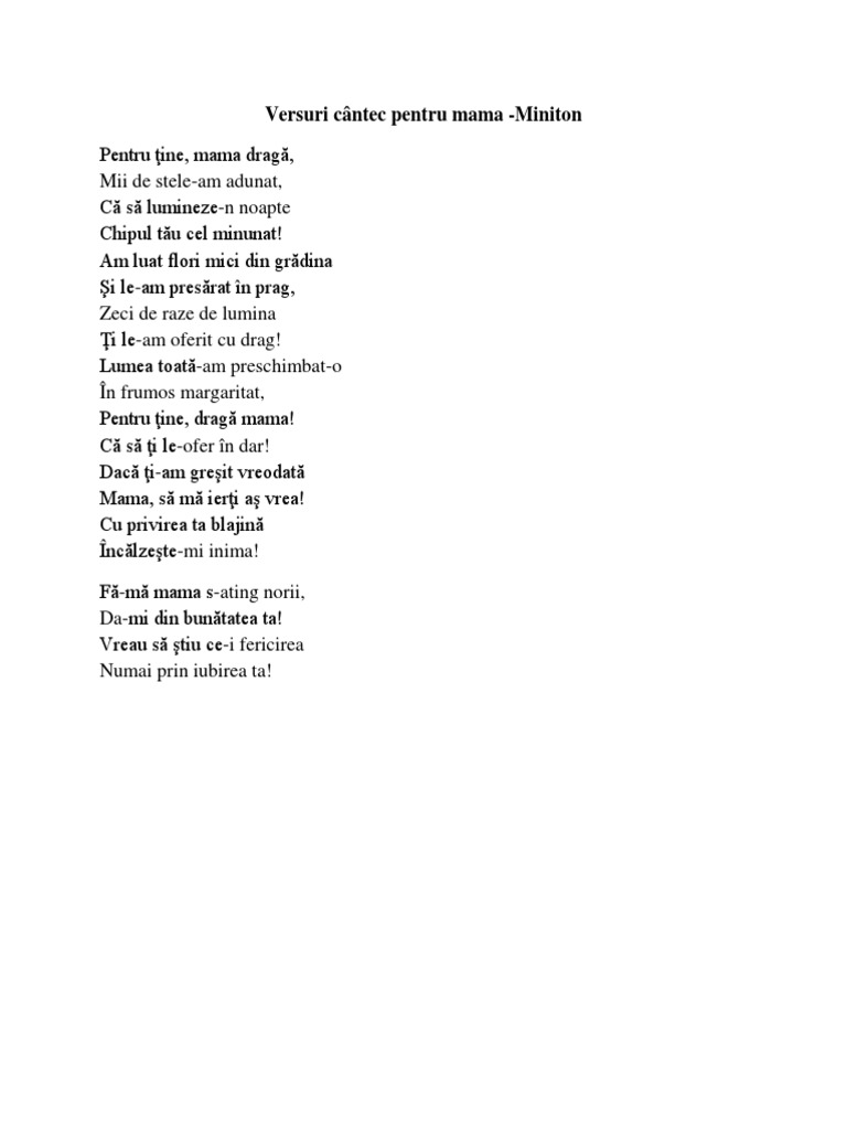 Versuri Cântec Pentru Mama | PDF