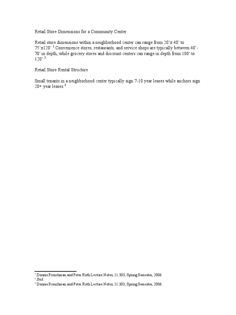Community Center Retail Store Dimensions | PDF