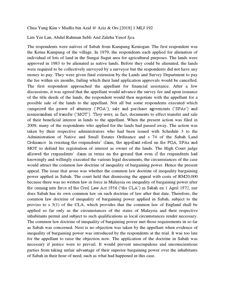 Chua Yung Kim V Madlis Bin Azid | PDF | Common Law | Private Law