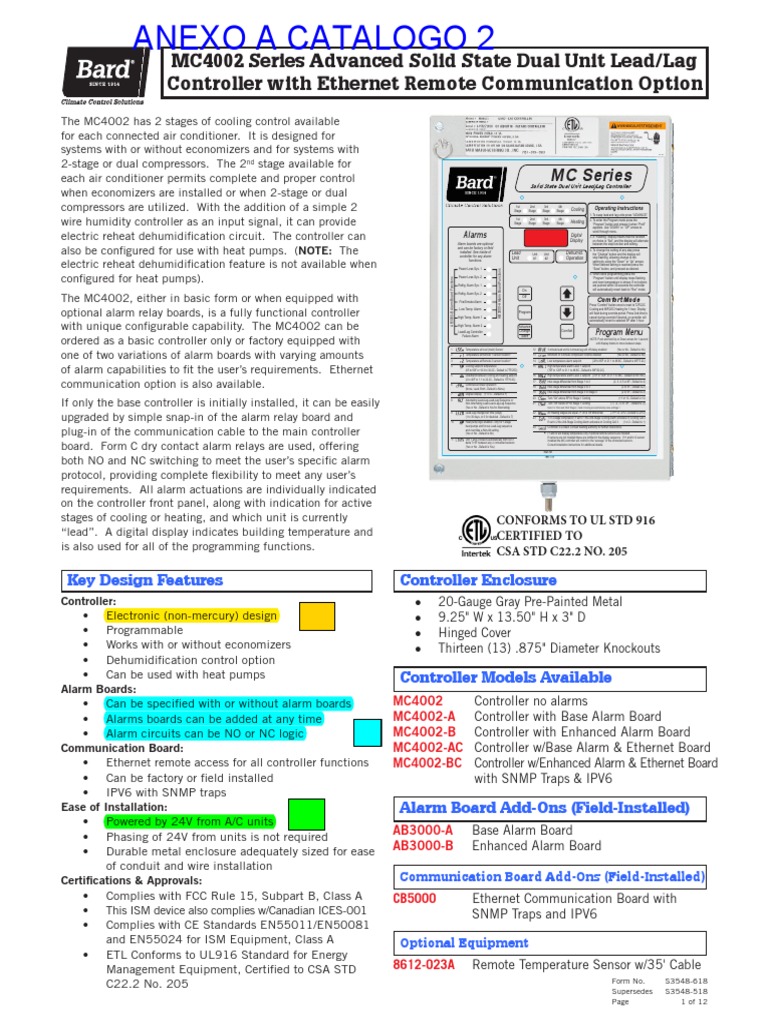 Catalogo Controlador BARD | PDF | Ip Address | Air Conditioning