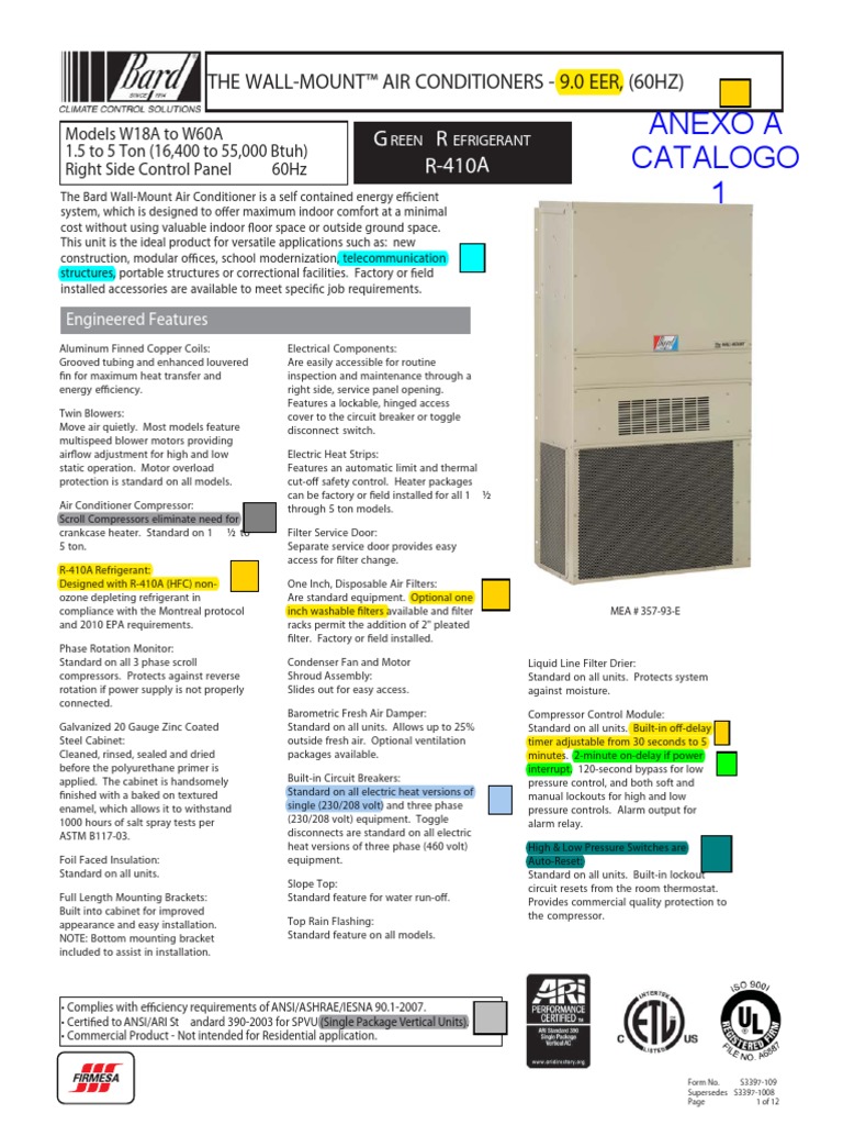 Equipo Bard | PDF | Air Conditioning | Ventilation (Architecture)