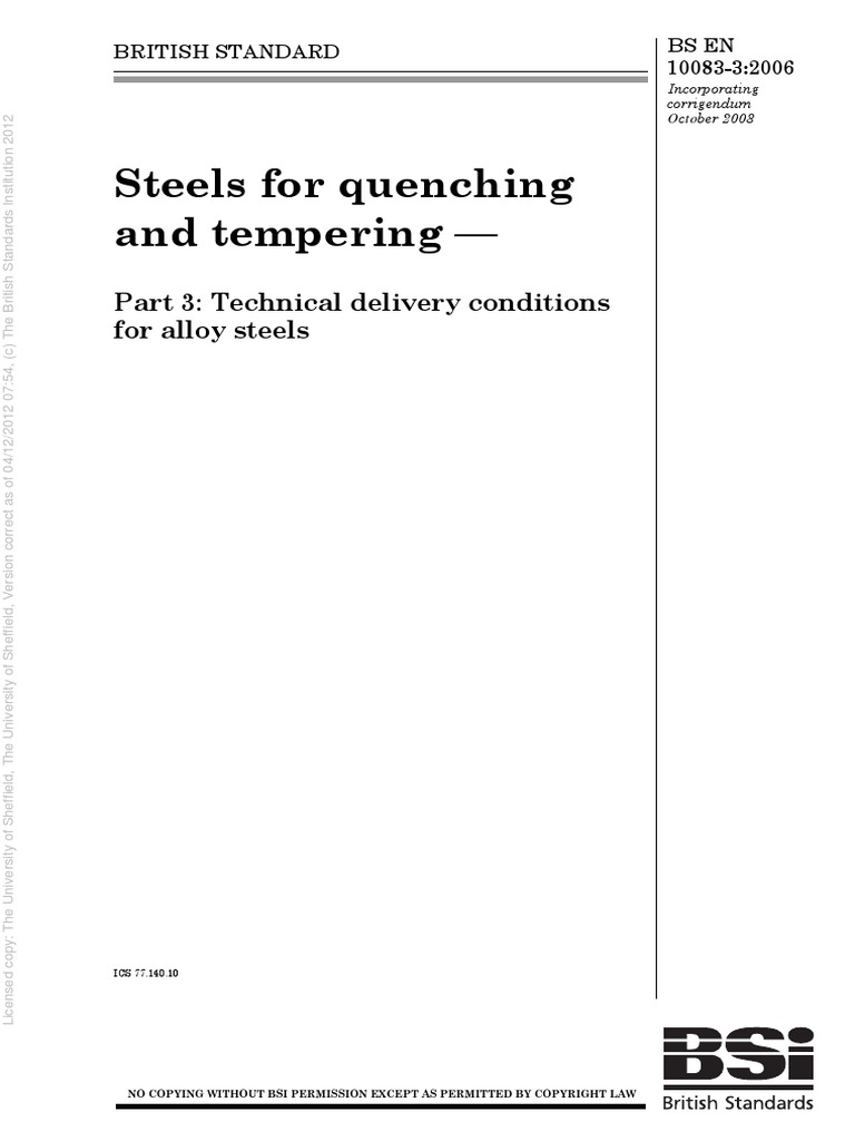 BS en 10083-3 2006 | PDF | Rolling (Metalworking) | Steel
