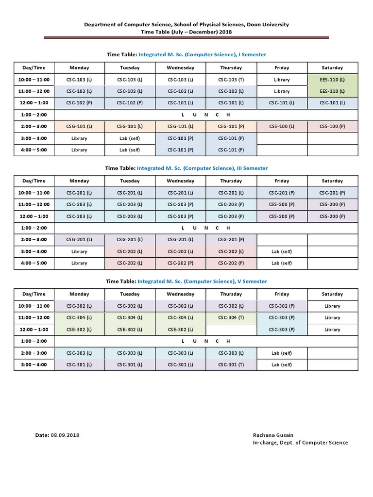 Doon University Computer Science Timetables | PDF | Science And ...