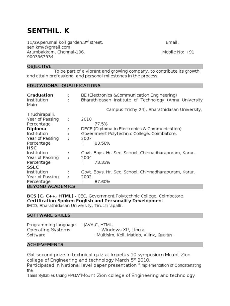 Senthil Resume | PDF | Electronic Engineering | Electronics