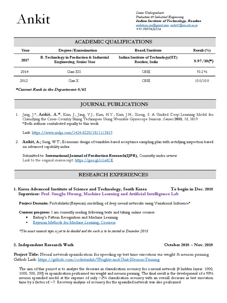 Ankit CV | PDF | Deep Learning | Mathematical Optimization