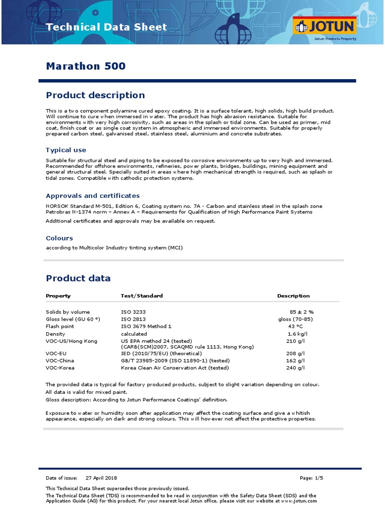 Marathon 500 Technical Data Sheet | PDF | Abrasive | Epoxy