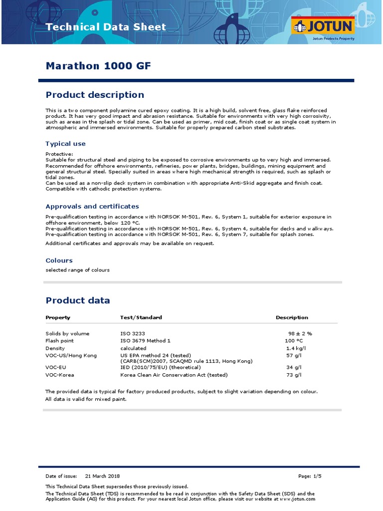 Marathon 1000GF Technical Data Sheet | PDF | Epoxy | Corrosion