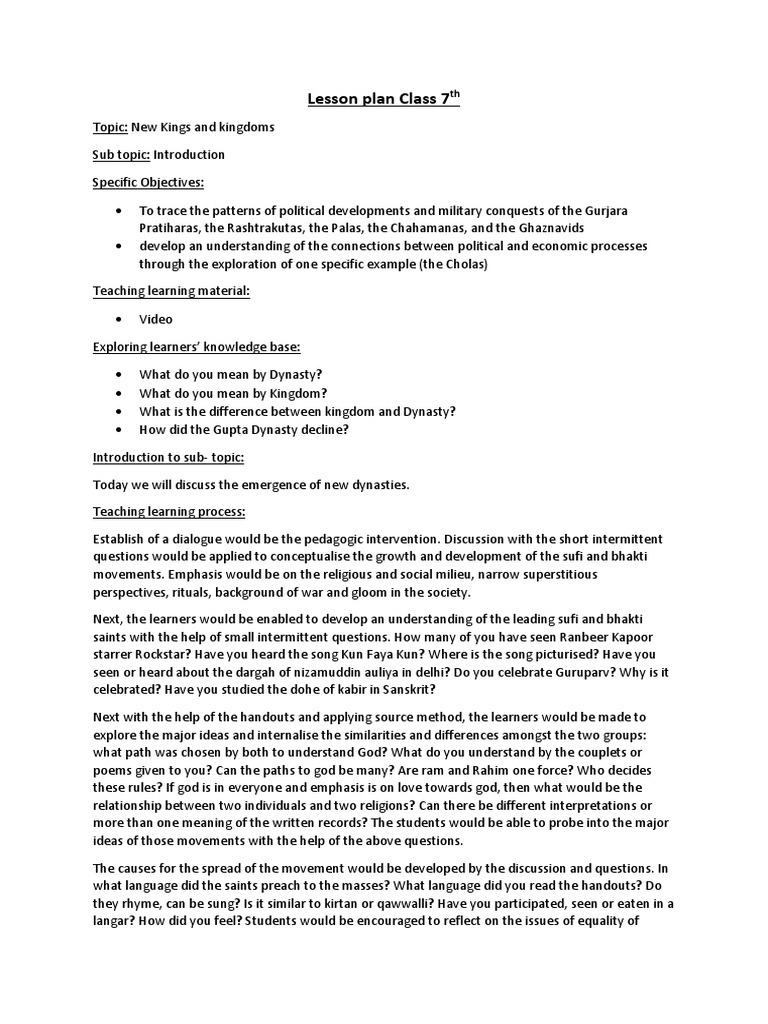 New Kings and Kingdoms Lesson Plan | PDF | Bhakti | Sikhism