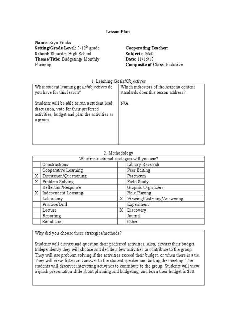Collins Lesson Plan | PDF | Lesson Plan | Teaching