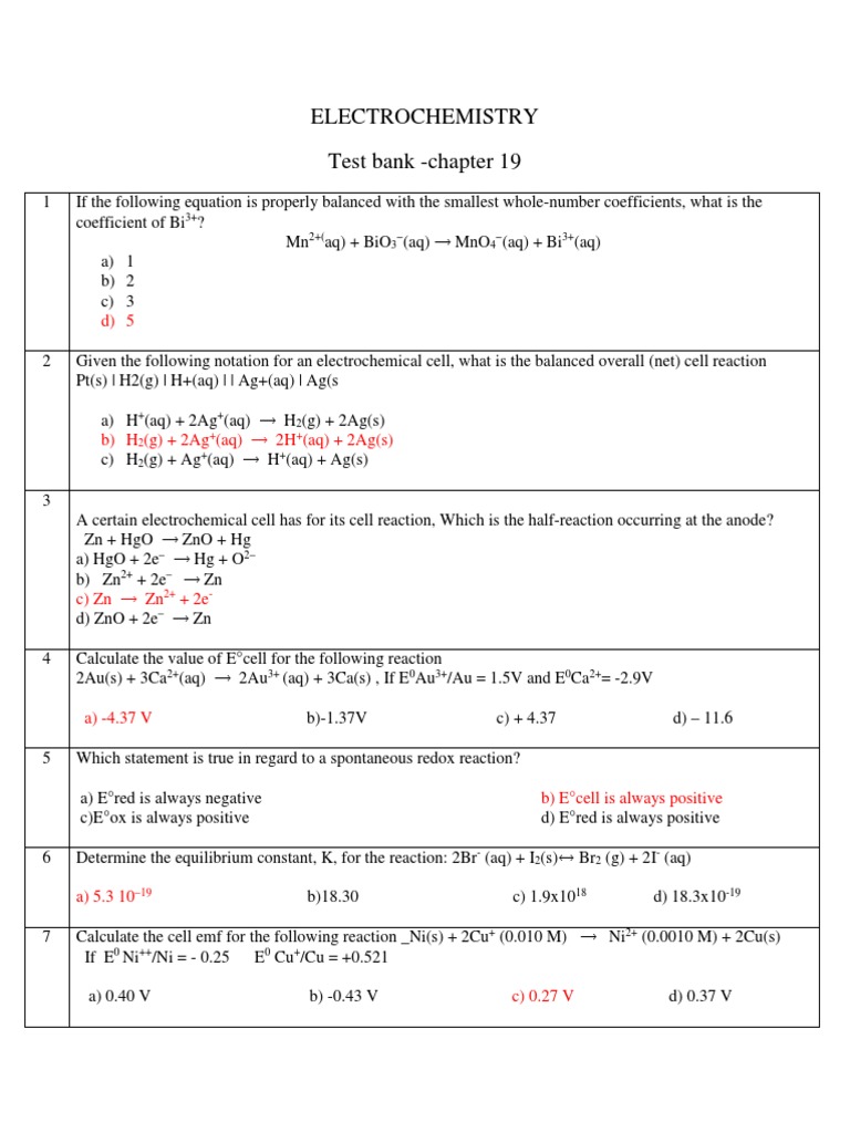 Test Bank - Ch.19-New PDF | PDF | Electrochemistry | Redox