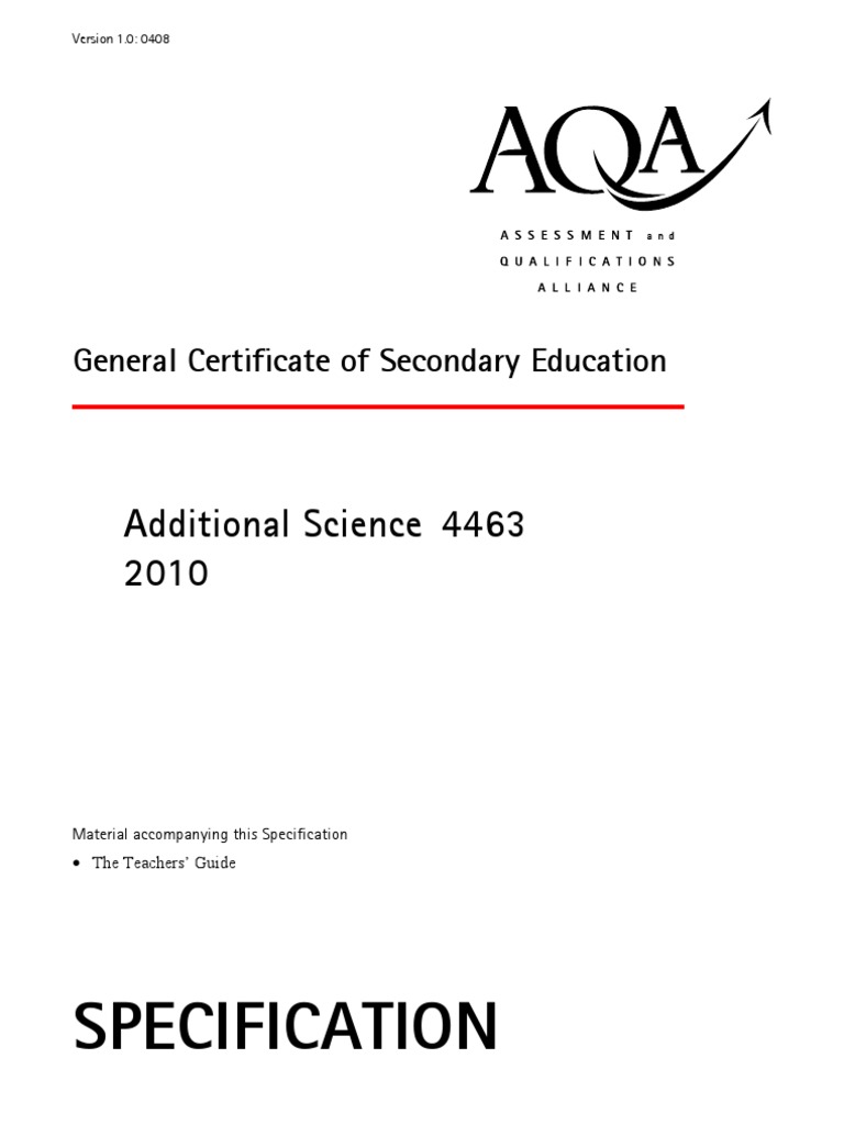 Specification: Additional Science 4463 2010 | PDF | Educational ...