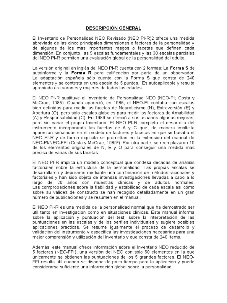 Test NEO-PI-R | PDF | Validez (Estadísticas) | Sicología