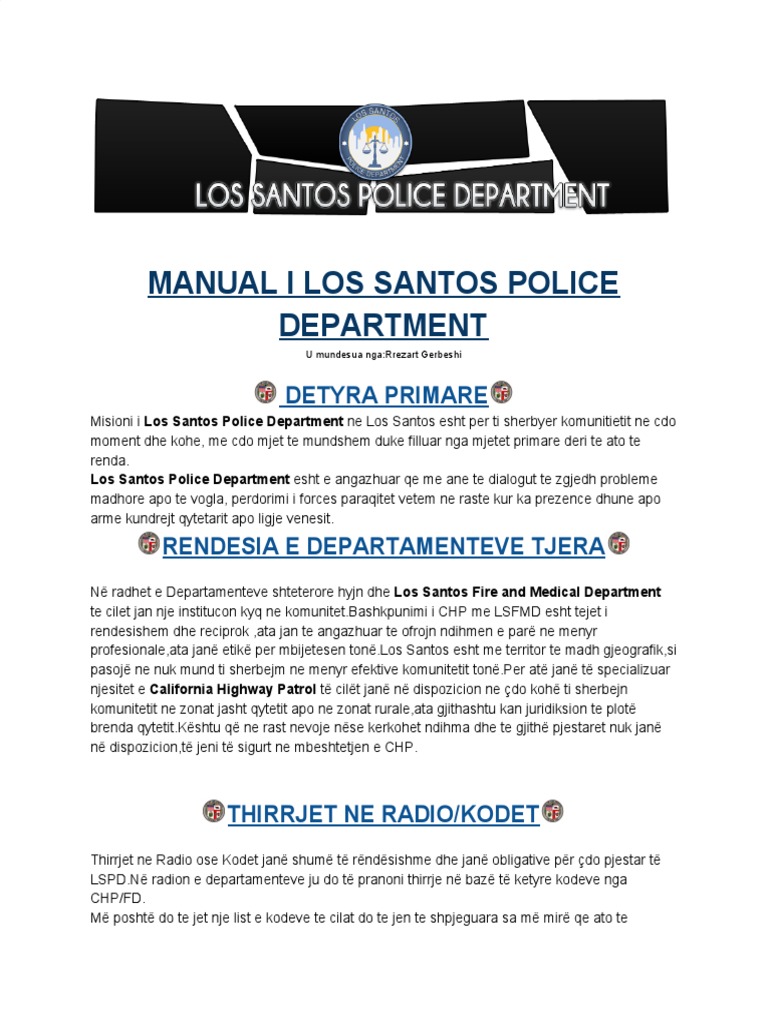 Manual (Handbook) I Los Santos Police Department | PDF